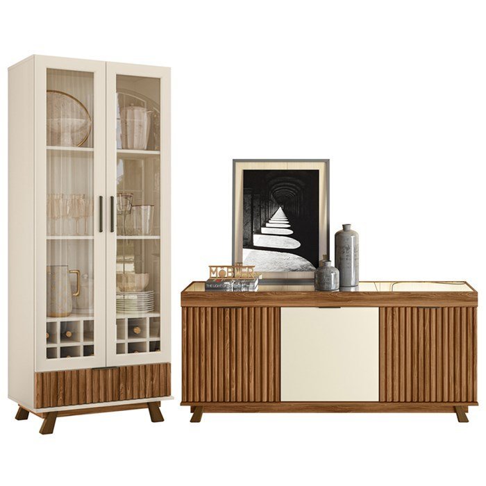 Buffet E Cristaleira Geniss Cinamomo Mell Off White MBL | MadeiraMadeira