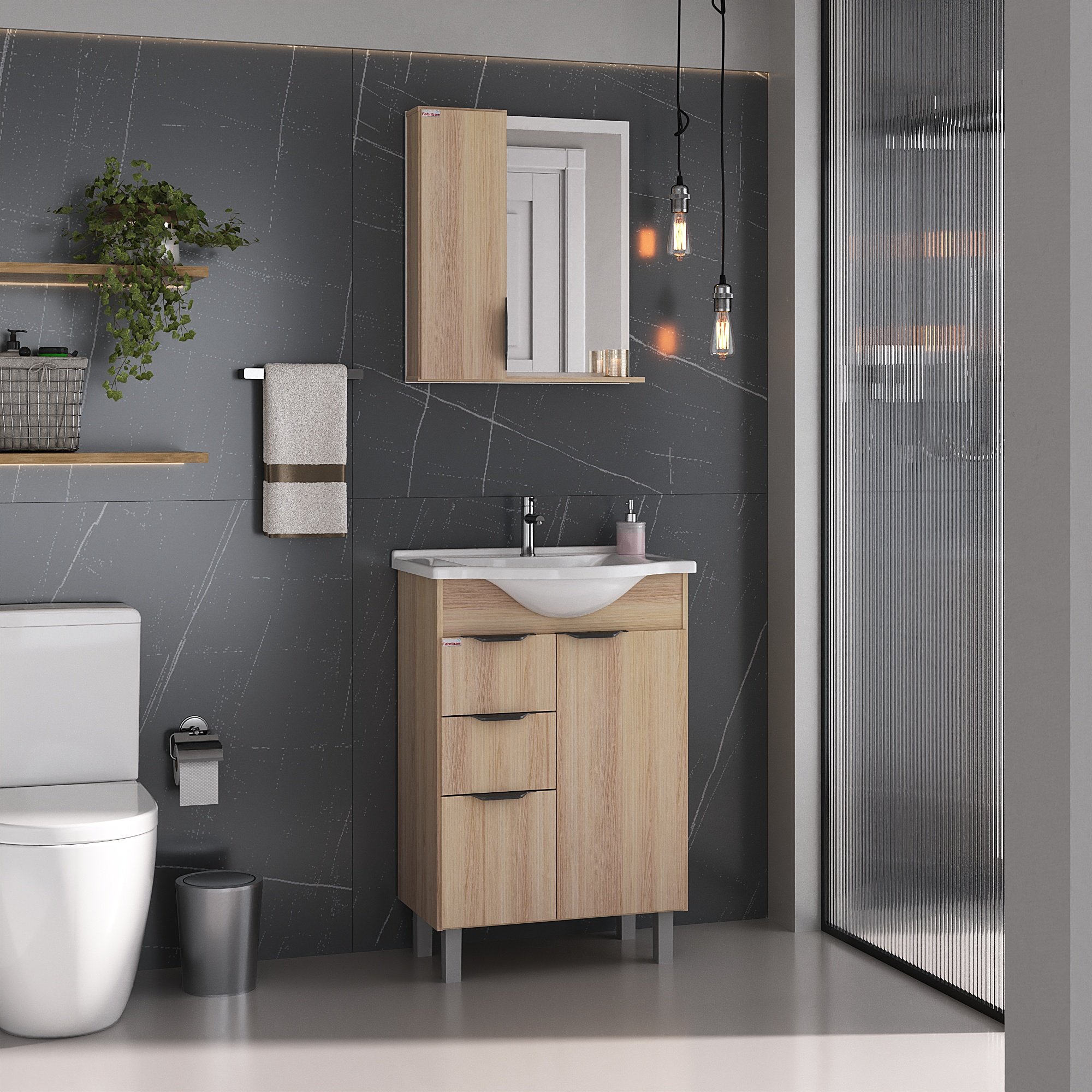 Conjunto para Banheiro New Crystal com Pés 60cm - Fabribam Gabinetes ...