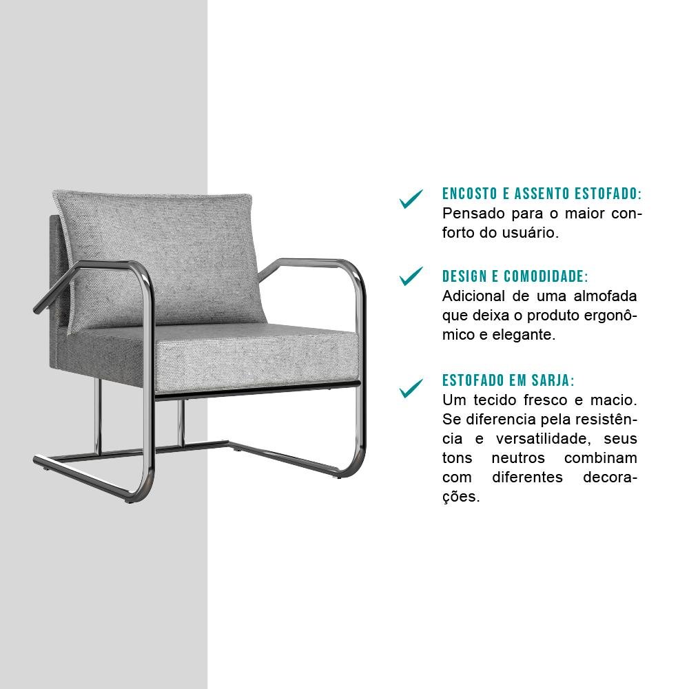 Poltrona Varanda Gourmet com Almofada Cinza Tubos Cromados Carraro ...