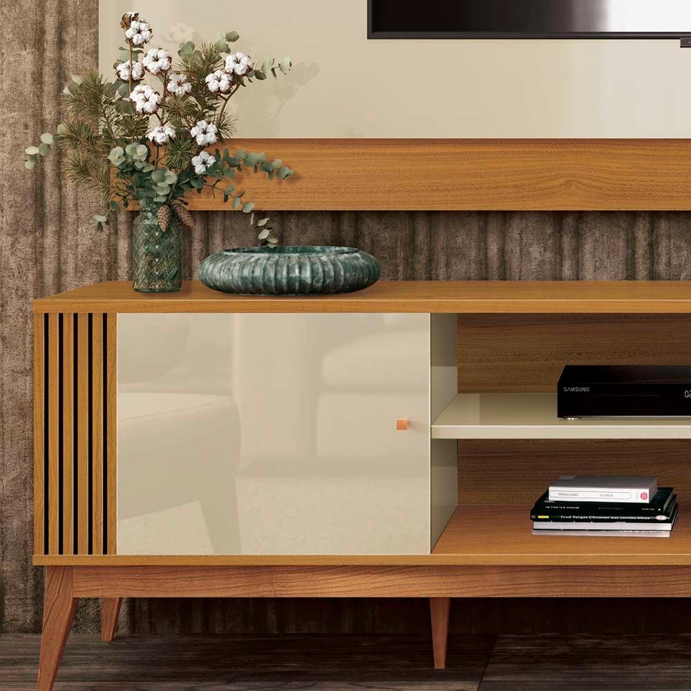 Painel com Rack Ripado TV 75 Polegadas Off White Cedro Legacy 2.0 Edn Móveis | MadeiraMadeira