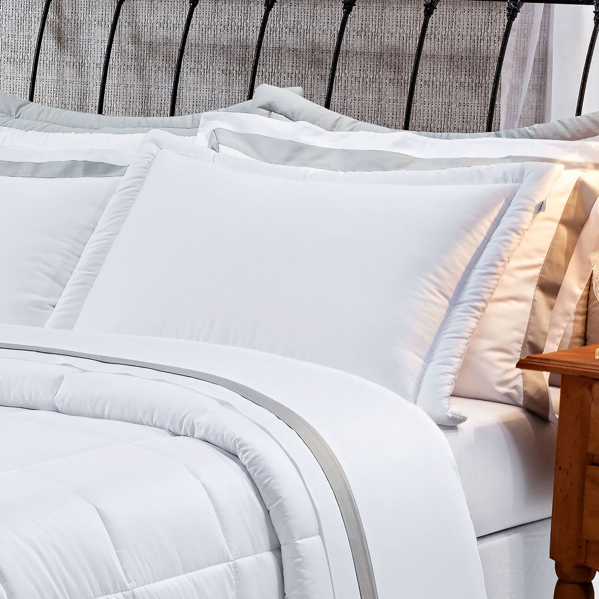 Kit Edredom Queen Dupla Face Branco 400 Fios Egípcio 100% Algodão 3 ...