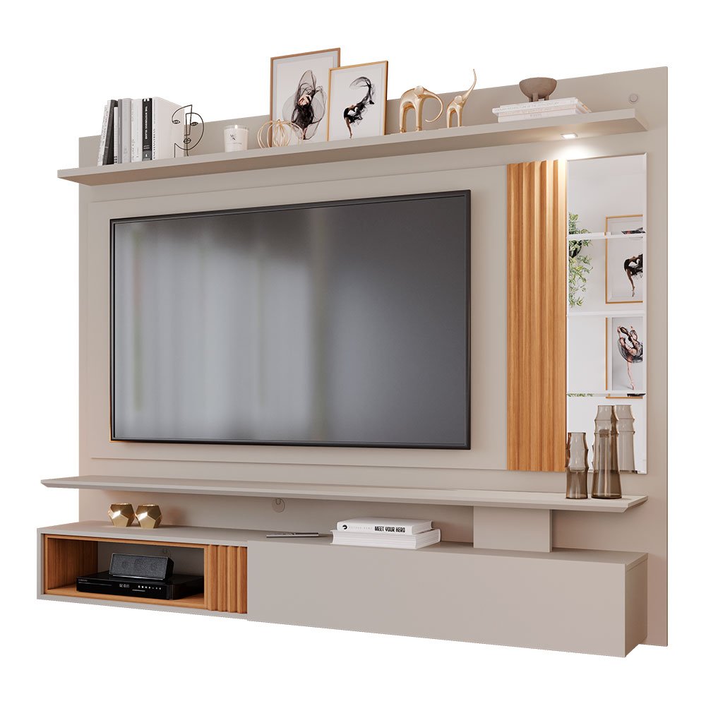 Painel para TV até 65 Polegadas 100% MDF Riviera com 1 Porta e Espelho ...