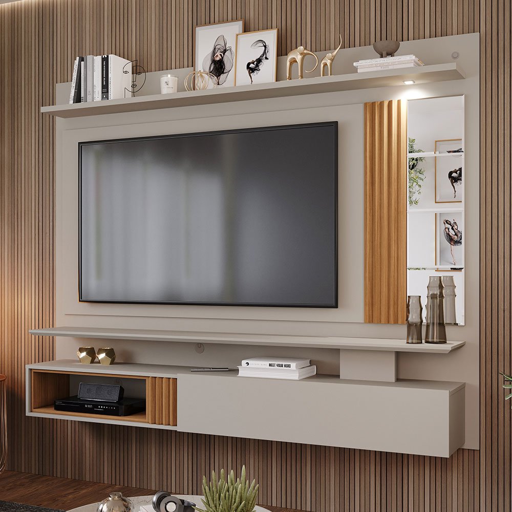 Painel para TV até 65 Polegadas 100% MDF Riviera com 1 Porta e Espelho ...