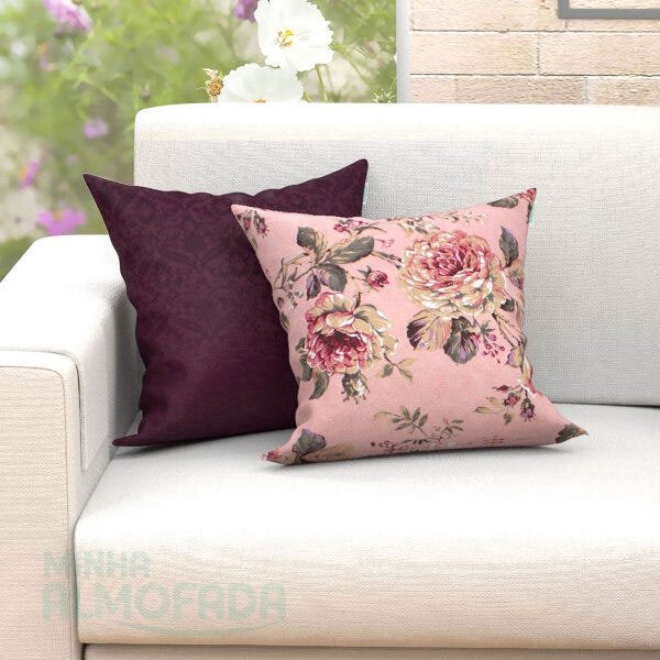 Kit Almofadas Decorativas Para Sala Vinho Floral Composê 45cm x 45cm ...