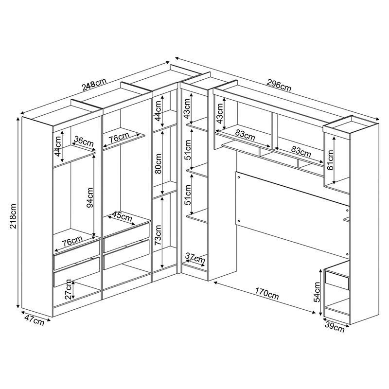 Quarto Modulado Casal Módena Composição 10 Nogal Touch - PR Móveis ...