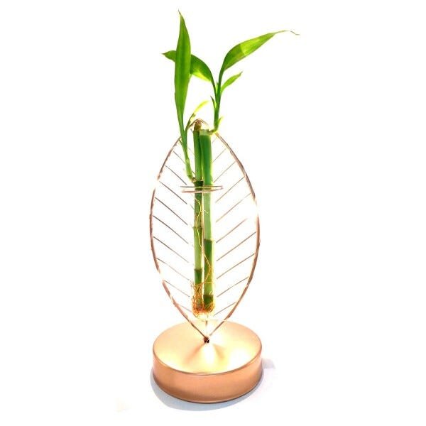 Luminária LED Folha em Metal com Bambu da Sorte (22cm) | MadeiraMadeira