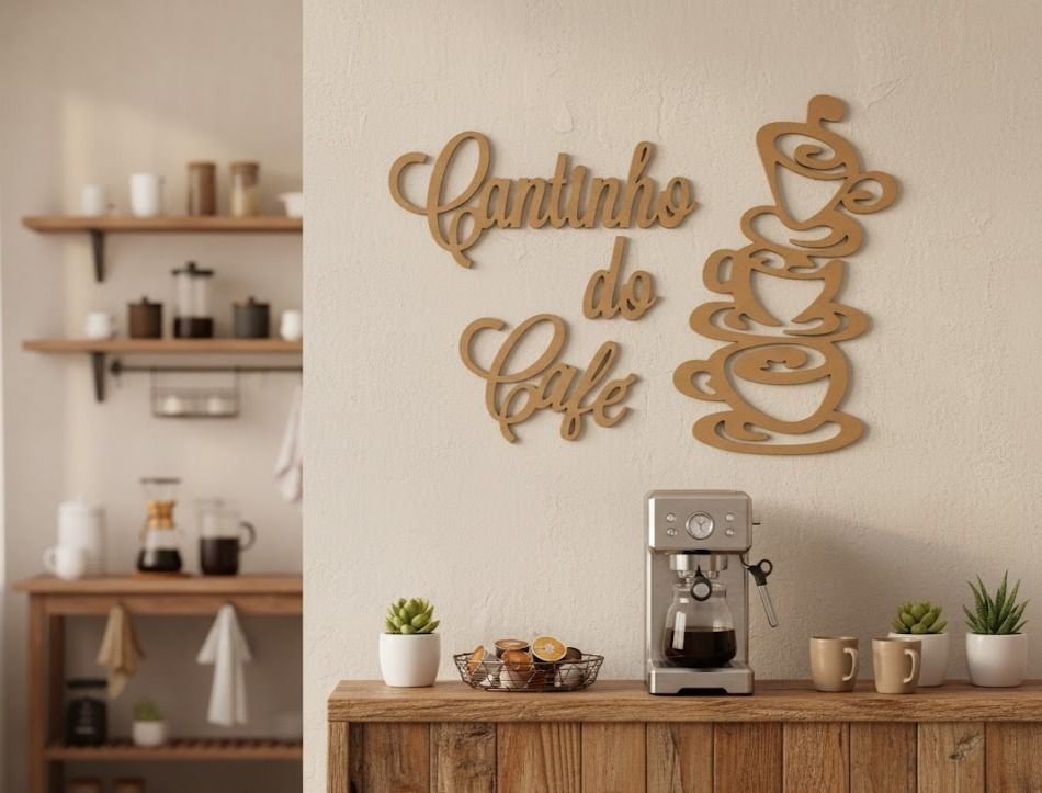 Cantinho do Café Decoração Mdf 6mm Placa Aplique 4 Peças | MadeiraMadeira