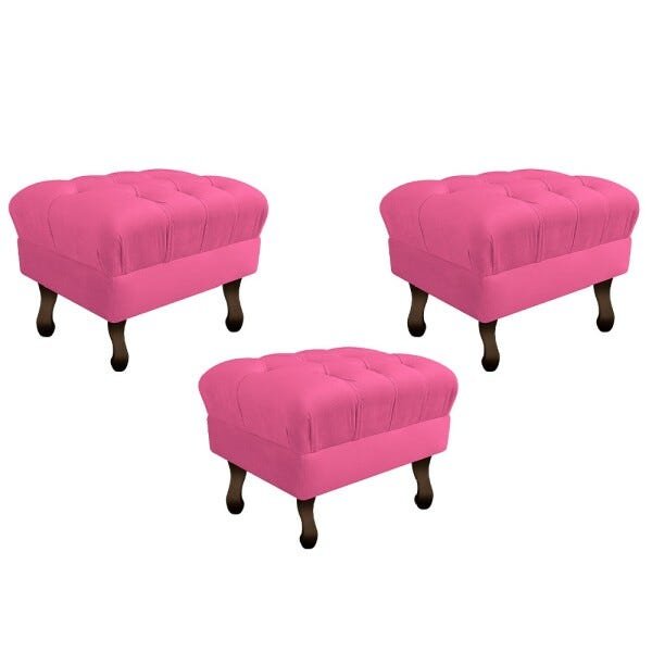 Kit 3 Puffs Retrô Luis XV Corano Pink - Sts Móveis | MadeiraMadeira