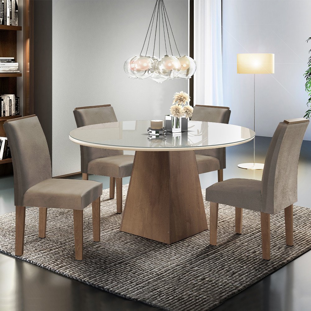 Conjunto Mesa Cel Moveis Sevilha 4Cad Sevilha 1,00X1,00 Tampo RED VD ...