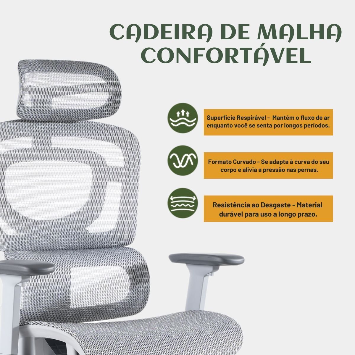 Cadeira de Escritório Ergonômica Wt07 Luvinco Malha Respirável C ...