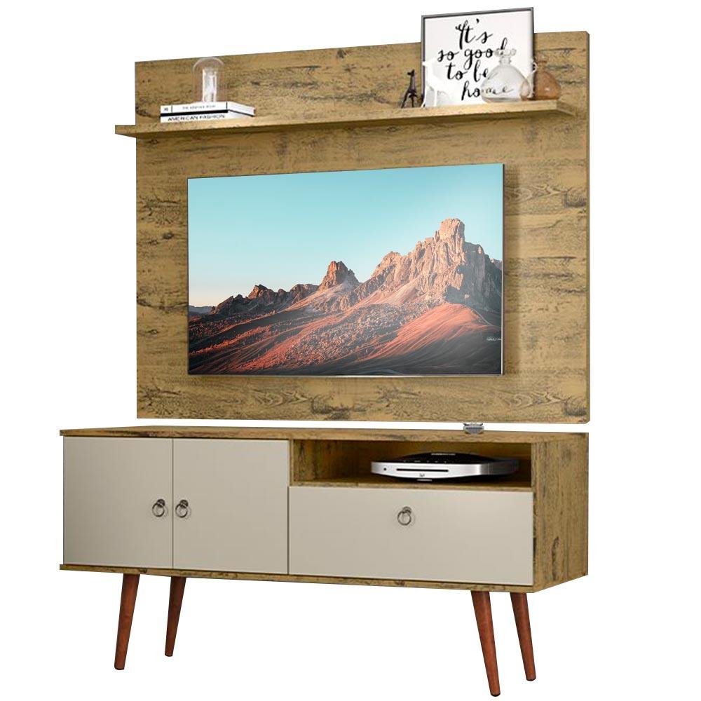 Rack com Painel Retrô Nature Off White Topazio Patrimar | MadeiraMadeira