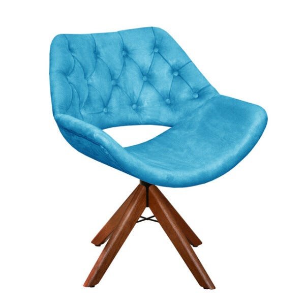Poltrona Decorativa Sofia Capitonê Luxo Giratória Madeira Veludo Azul ...