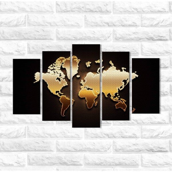 Kit Quadros Decorativos Dourado Mapa Do Mundo | MadeiraMadeira