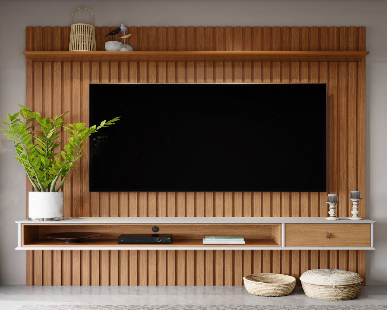 Painel Ripado Suspenso para TV De Até 60 Polegadas 2,50x1,60m Moveis House Painel Ripado ...