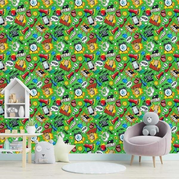 Papel de Parede Adesivo Pop Art Quadrinhos N05010 Rolo de 0,58x3,00 ...