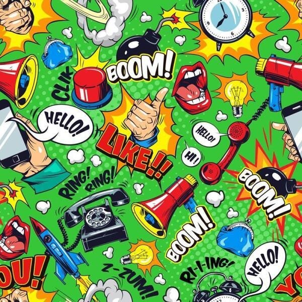 Papel de Parede Adesivo Pop Art Quadrinhos N05010 Rolo de 0,58x3,00 ...