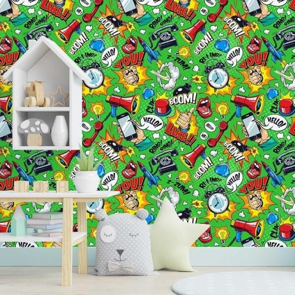 Papel de Parede Adesivo Pop Art Quadrinhos N05010 Rolo de 0,58x3,00 ...