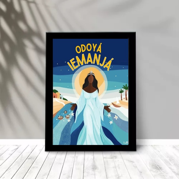 Quadro Iemanjá - Saudação Odoyá 33x24cm - com Vidro:moldura Branca ...