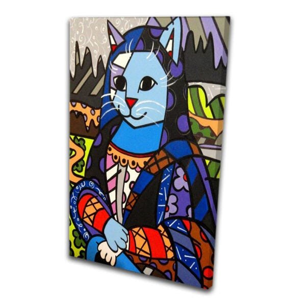 Romero Britto Mona Lisa Cat Quadro Parede | MadeiraMadeira