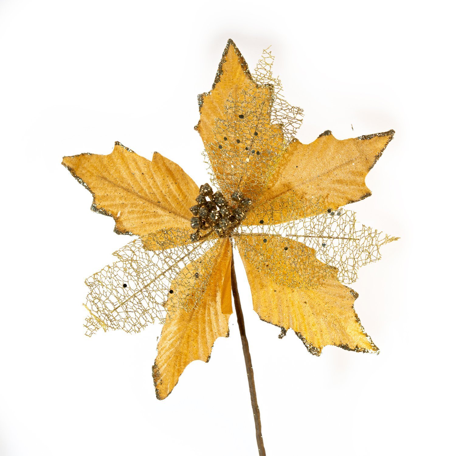 Kit 10 Flores Cabo Artificial Decoração De Natal Brilho 25cm ...