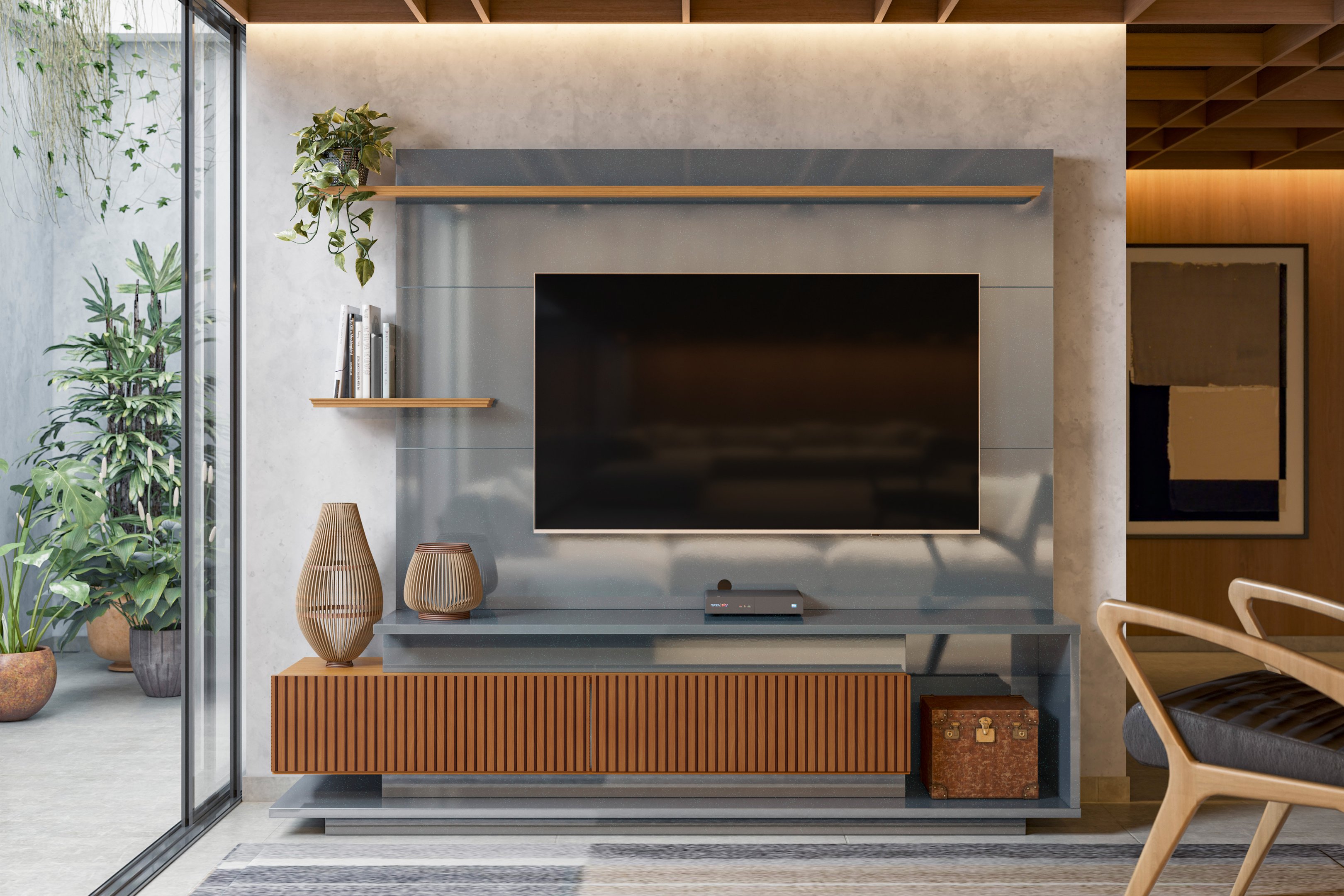Estante Home para TV até 65 Polegadas Istambul Cinza/Tauari Ripado ...