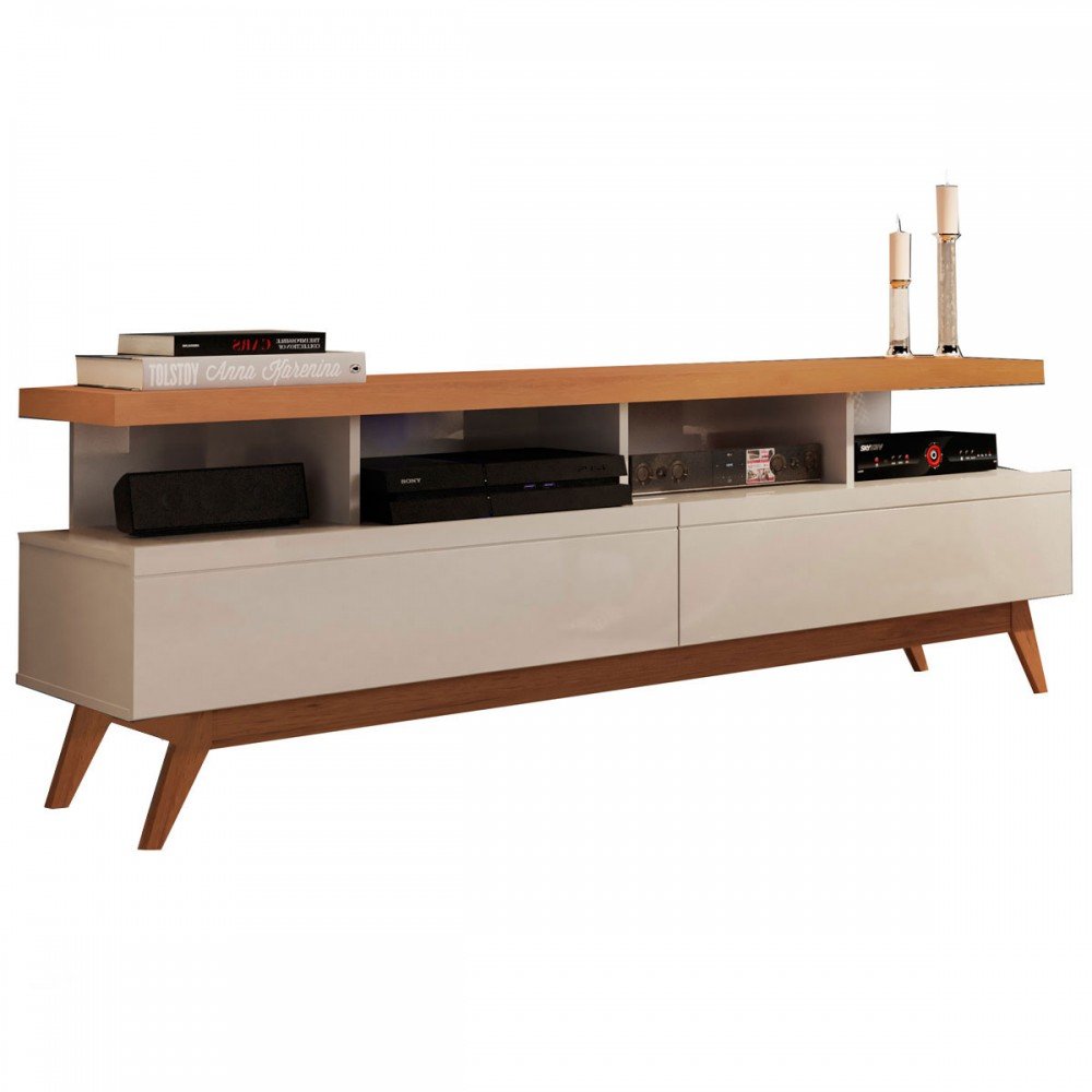 Rack para TV Até 60 Polegadas Vivare Wood 2 Gavetas Off White/Nature ...