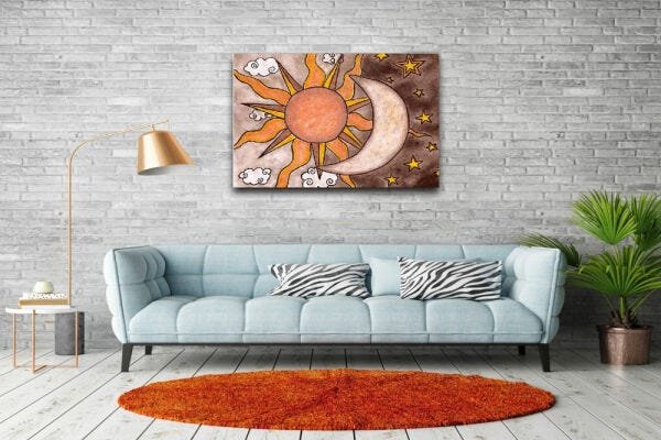Quadro Decorativo Sol E A Lua Estilo Desenho | MadeiraMadeira