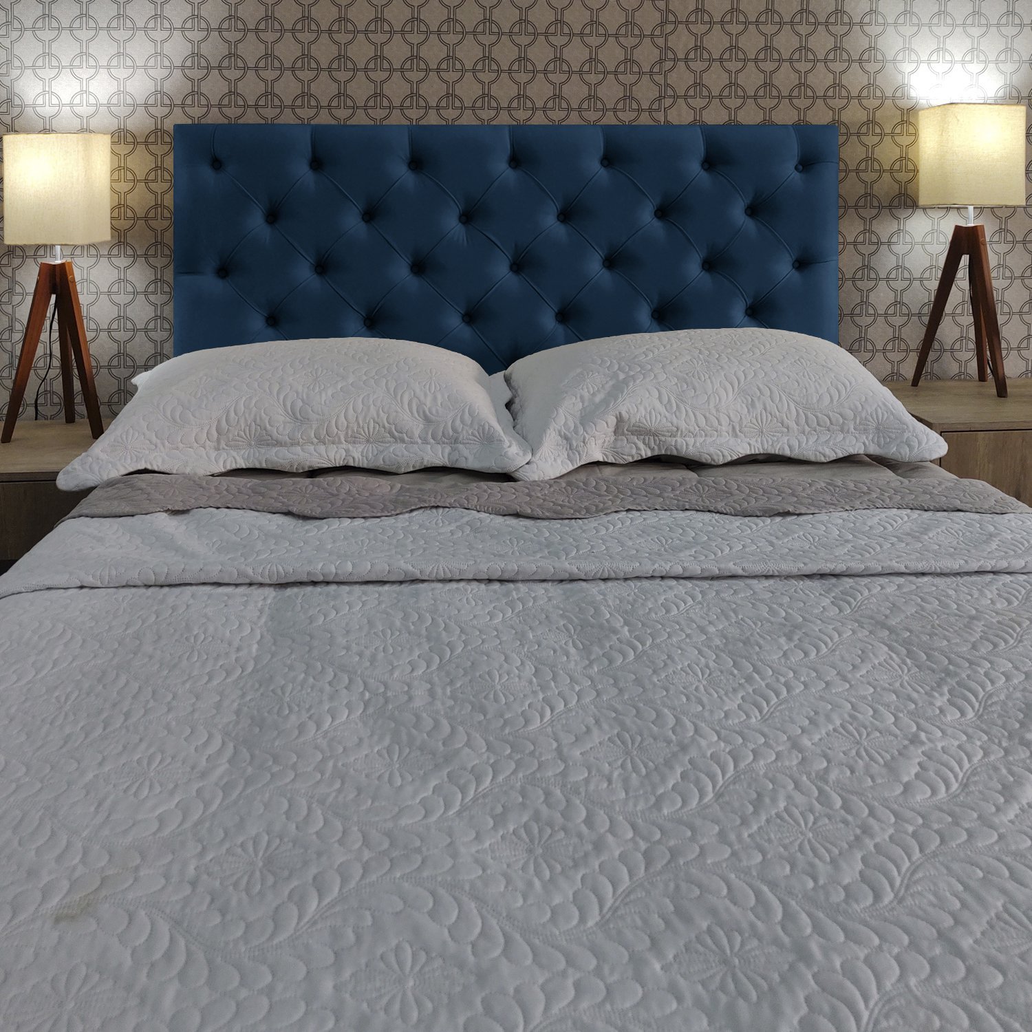 Cabeceira Estofada Queen Capitone Suede Liso Azul Turquesa 160 x 120 cm ...