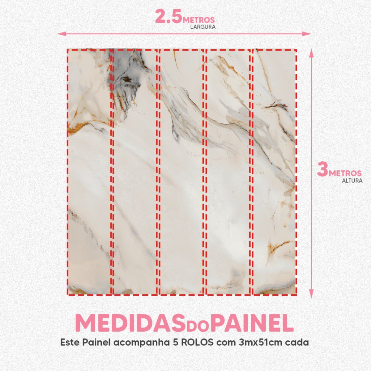 Papel de Parede Painel 3D Mármore Calacata Bege 2,5M Revestimento Auto ...