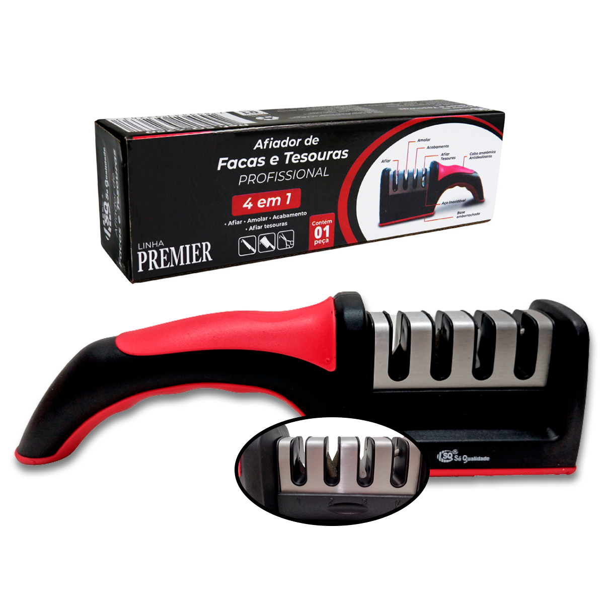 Amolador de Facas e Tesoura Profissional 4 em 1 - Afia Amola Acabamento ...