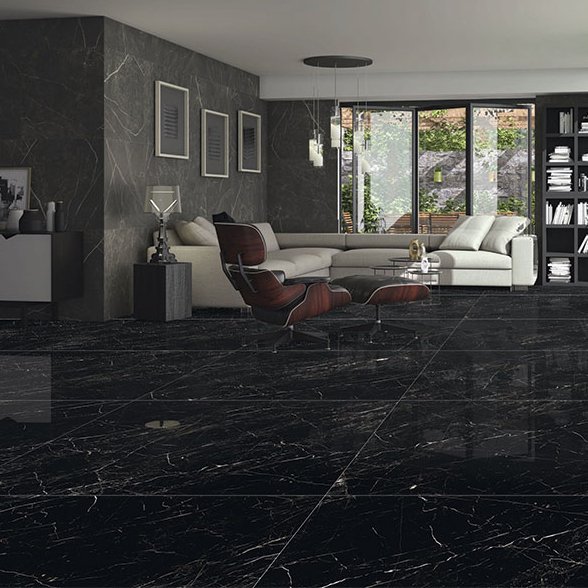 Piso Vinílico Mármore Preto Autocolante Fácil Instalar 45,5 x 45,50 cm ...