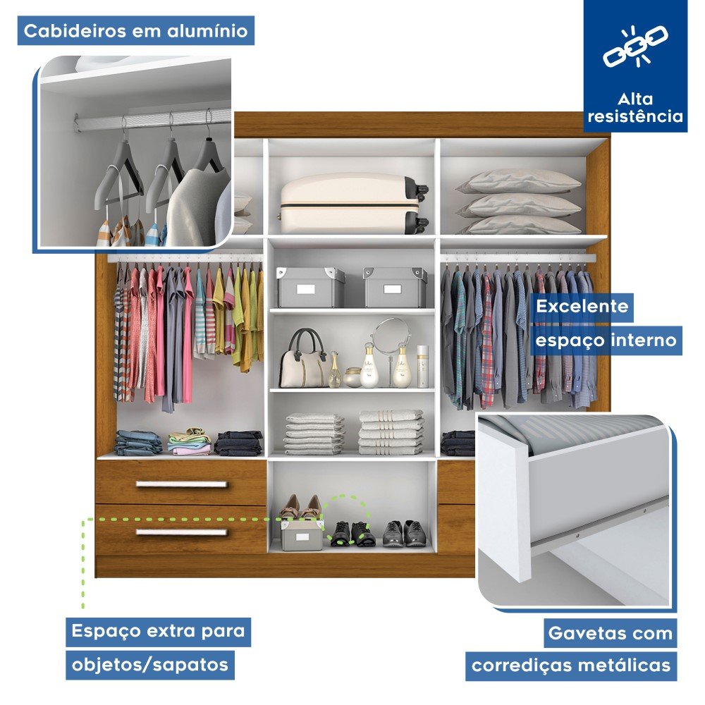 Guarda-Roupa Casal 6 Portas 4 Gavetas Porto - Freijó | MadeiraMadeira