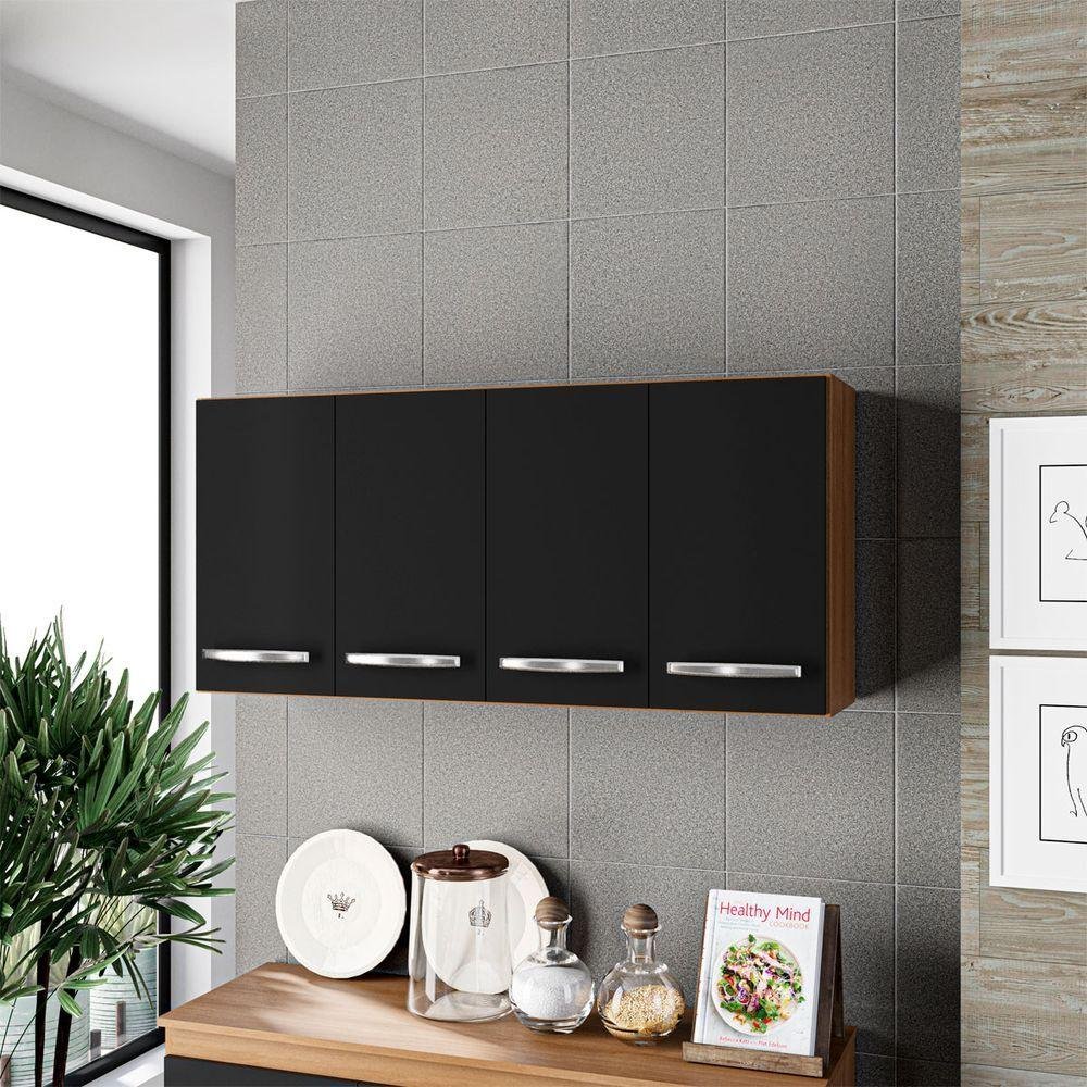 Armário de Cozinha Aéreo com 4 Portas Mara Cor Preto Moblis ...