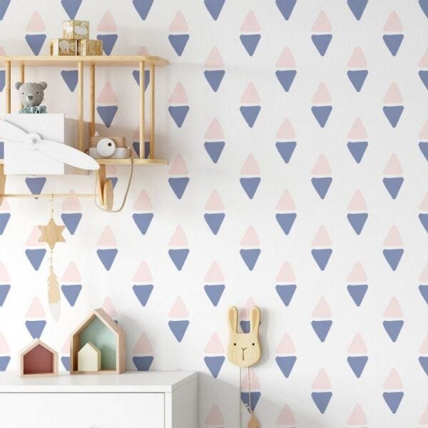 Papel de Parede triângulos em aquarela rosa e azul | MadeiraMadeira
