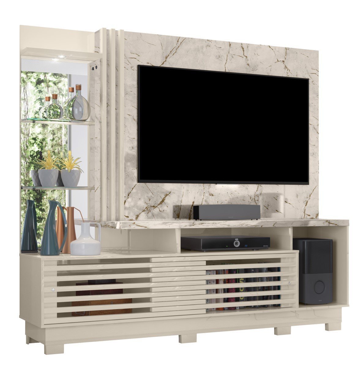 Painel Home Para Tv Até 60" Led Espelho 2 Portas Com Pés Frizz Plus ...