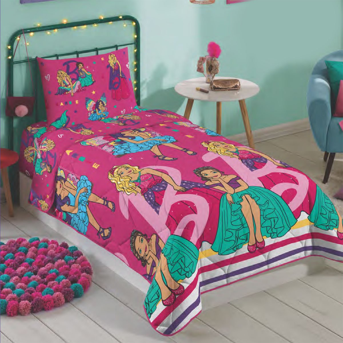 Kit Infantil Jogo de Cama + Edredom Dupla Face Personagens - Barbie ...