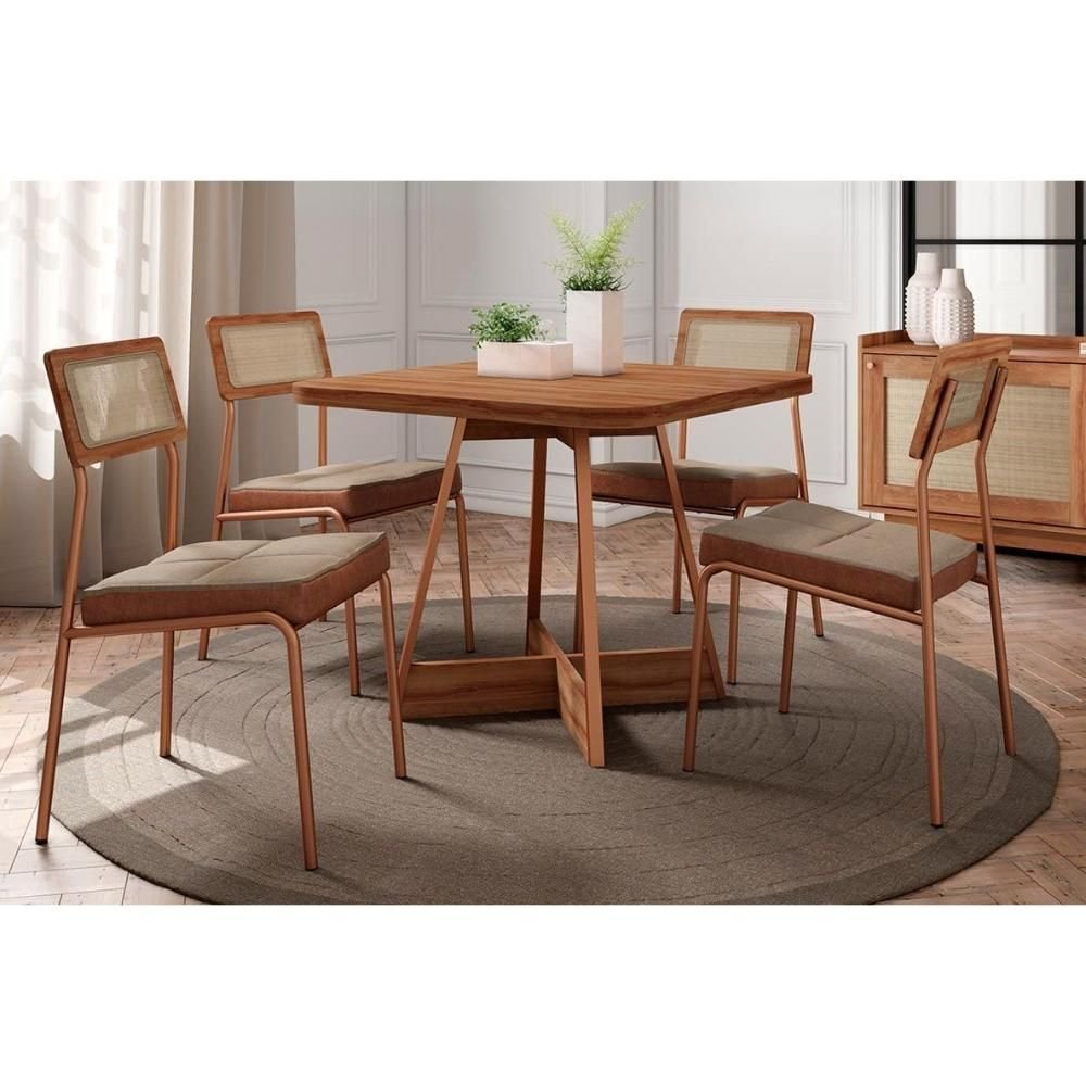 Conjunto: Mesa de Cozinha Átria 1593 Aço C/ Tampo Madeirado 90x90cm e 4 ...