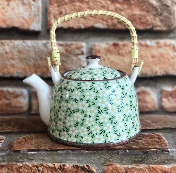 Bule Chaleira Oriental com Infusor e Tampa em Cerâmica 750ml Flores ...