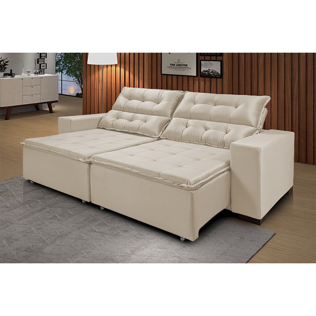 Sofá California 4 Lugares 1,6m Retrátil Reclinável Veludo Off White Cru ...