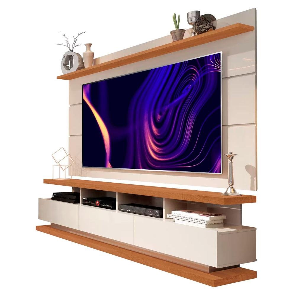Rack com Painel para Tvs Até 70 Polegadas Vivare Off White com Freijó Germai Móveis | MadeiraMadeira