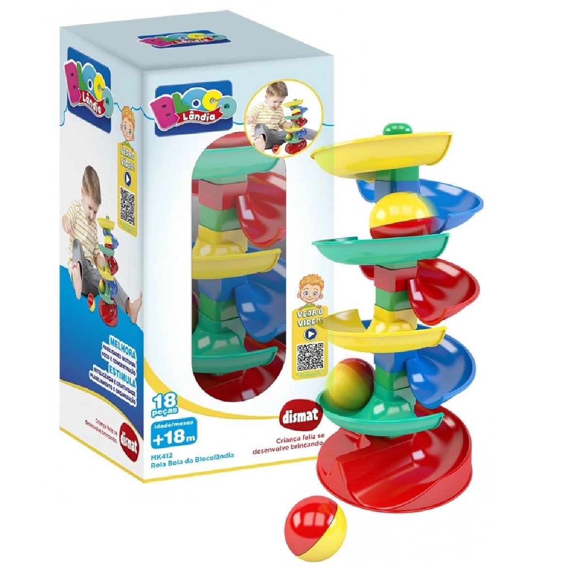 Brinquedo Infantil Rola Bola Dismat Blocolandia 18 Pcs 2505 ...