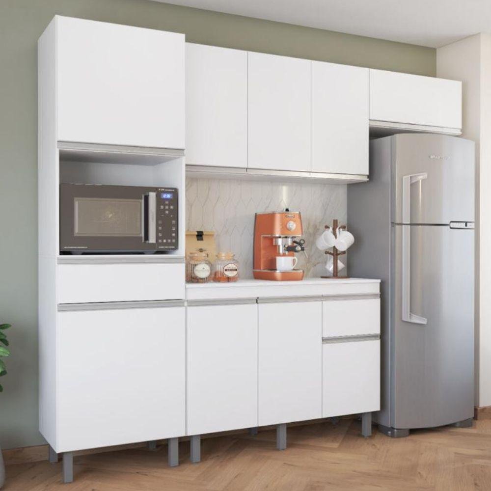 Cozinha Completa Compacta 4 Peças Balcão com Tampo Brasil Plus - Branco ...