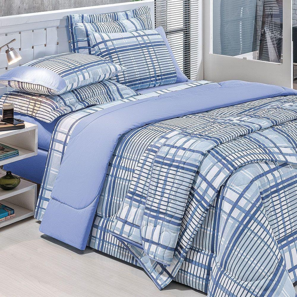 Edredom Solteiro Avulso Classic Dupla Face Estampa Azul | MadeiraMadeira