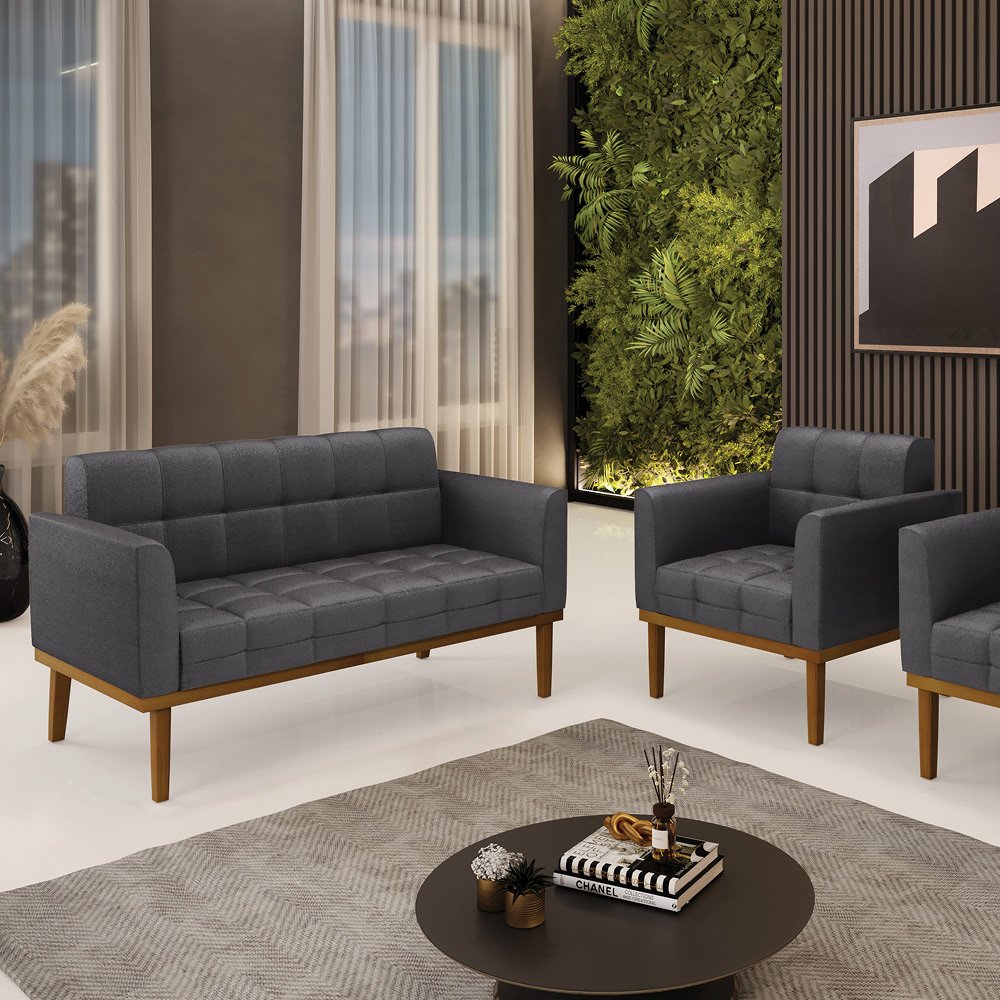 Namoradeira e Poltrona Base Madeira Fixa Cast Elisa Bouclê Grafite D03 ...