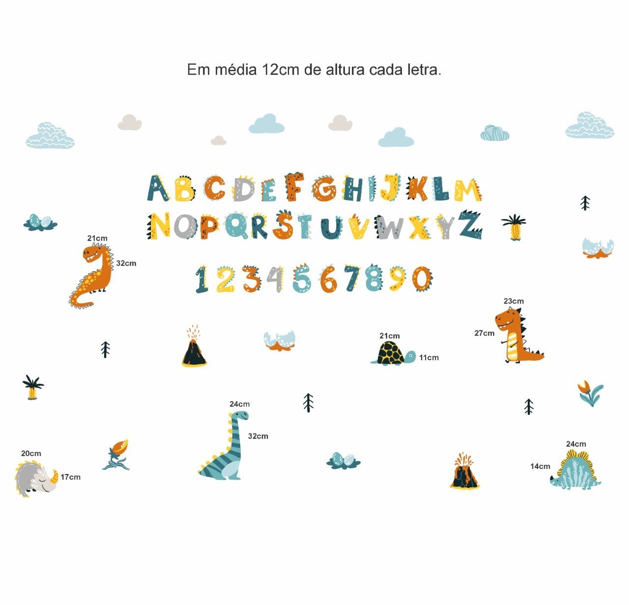 Adesivo de Parede Infantil Alfabeto Jurássico - Dinossauros - Letrinhas ...