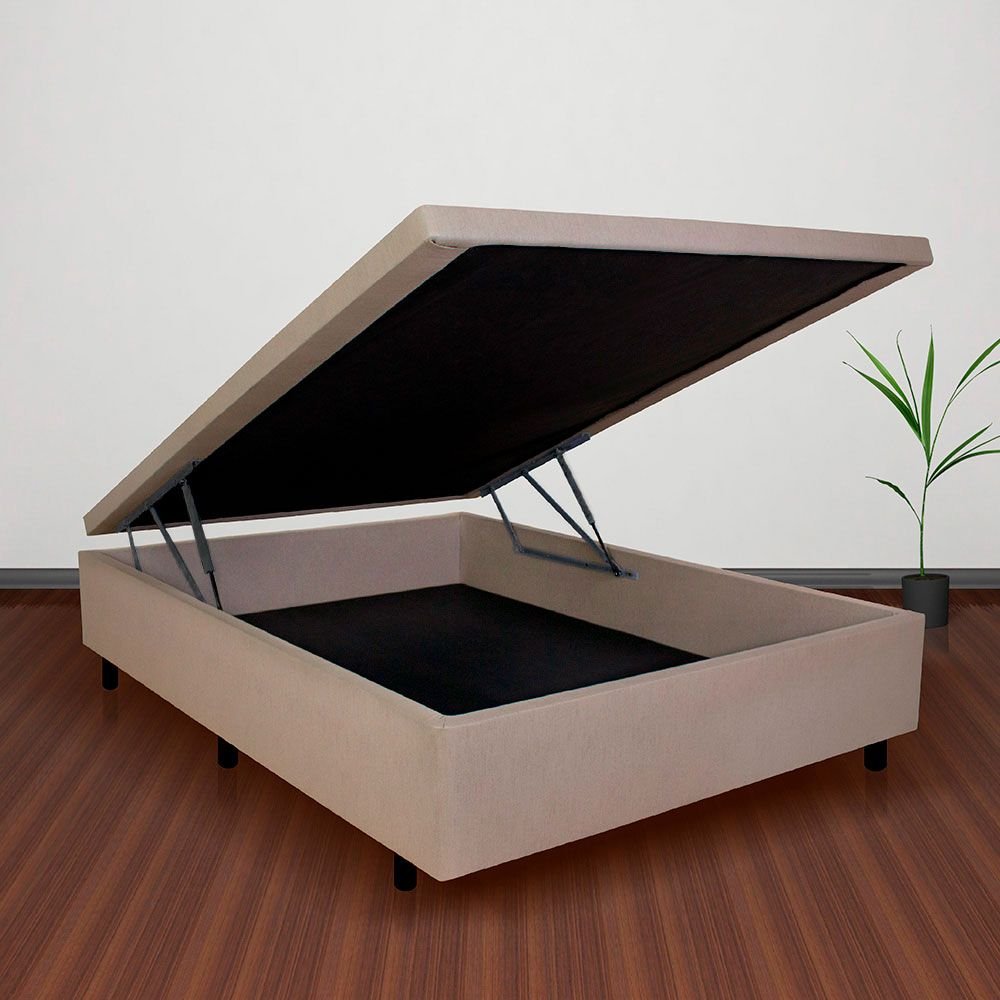 Base Cama Box Baú Casal 138x188x42cm Courino Linho com Pistão a Gás ...