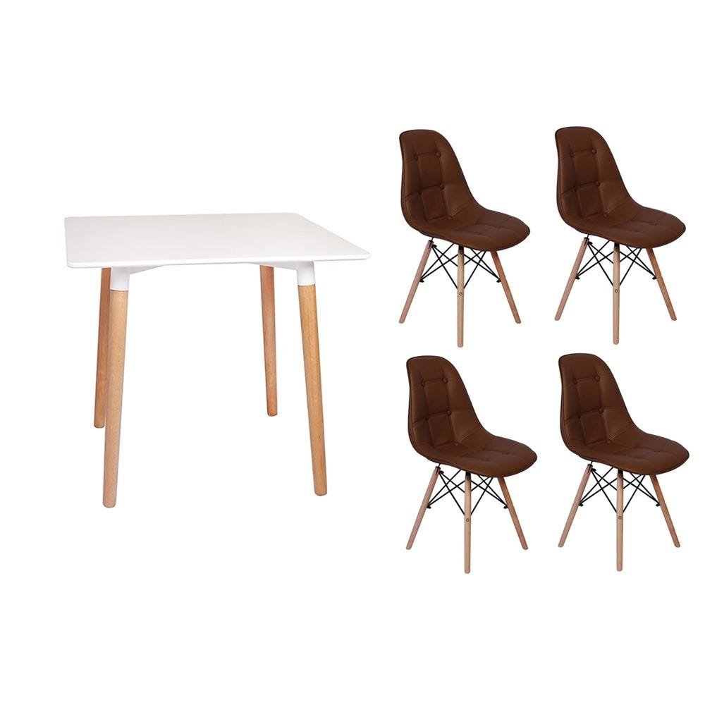 Kit Mesa Jantar Eiffel 80x80 Branca + 4 Cadeiras Charles Eames Botonê ...