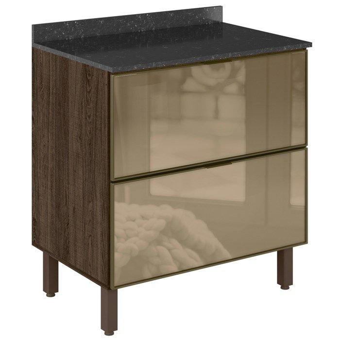 Balcao 2 Gavetoes Vidro Reflecta MDF Kali Premium 12224x68 Amendoa ...