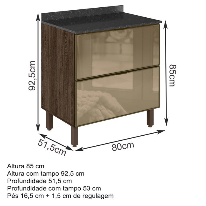 Balcao 2 Gavetoes Vidro Reflecta MDF Kali Premium 12224x68 Amendoa ...