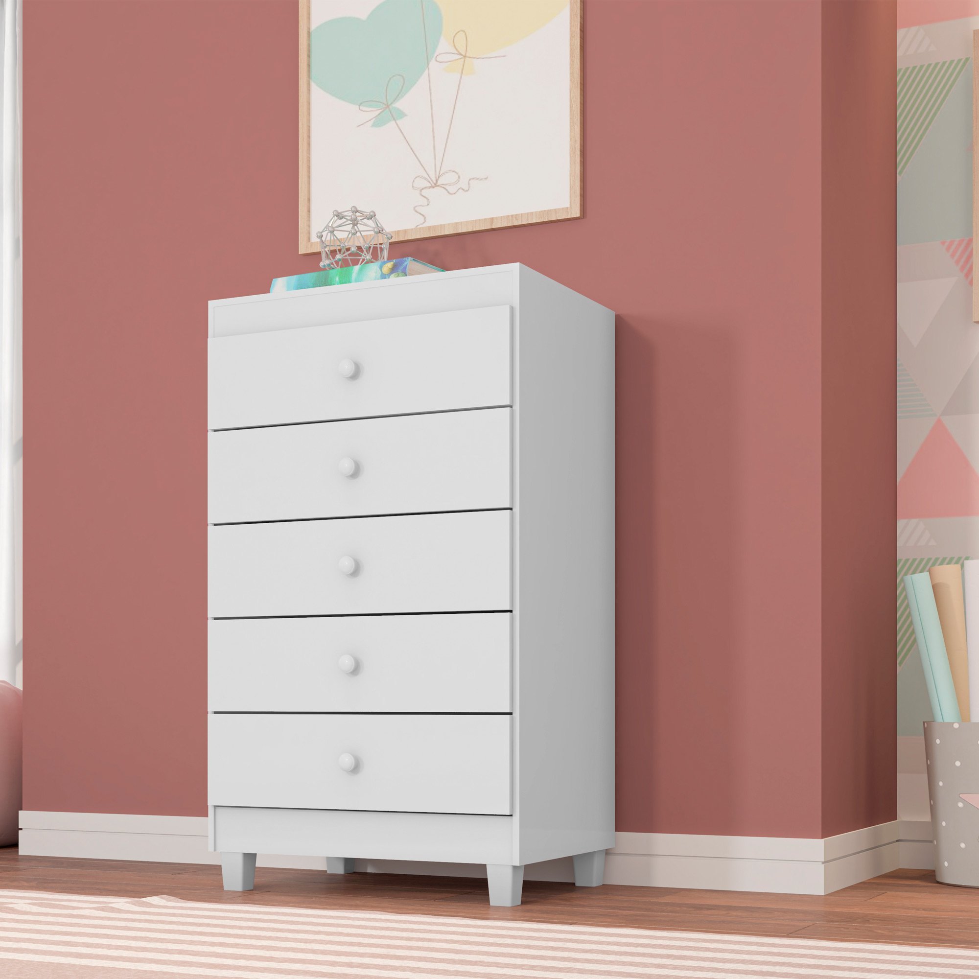 Guarda Roupa Infantil 6 Portas Com Cômoda 5 Gavetas Aquarela Branco ...